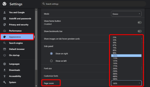 How to change the default Zoom level in Chrome