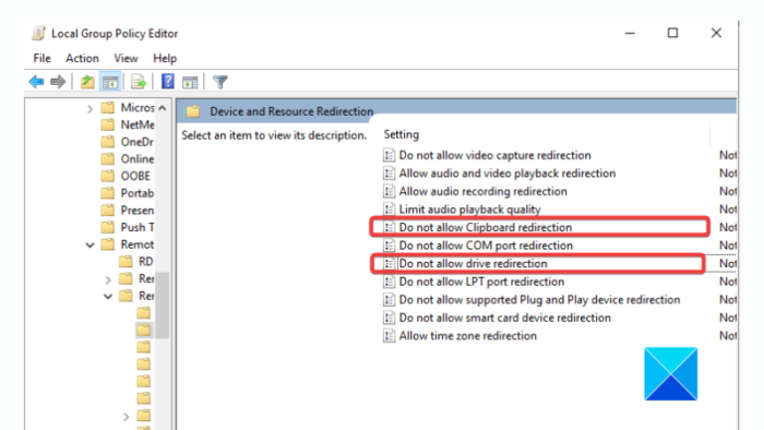 Cannot copy data from Remote Desktop to Local Machine