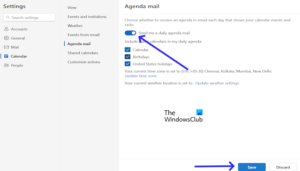 Make Outlook app send you Daily agenda mail