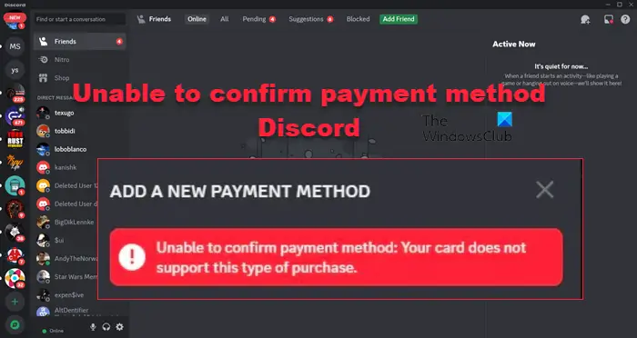 Unable to confirm payment method Discord Unable to confirm payment method Discord