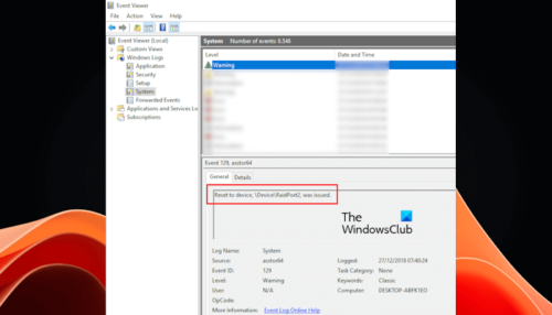 Event ID 129, Reset to device, \Device\RaidPort1, was issued