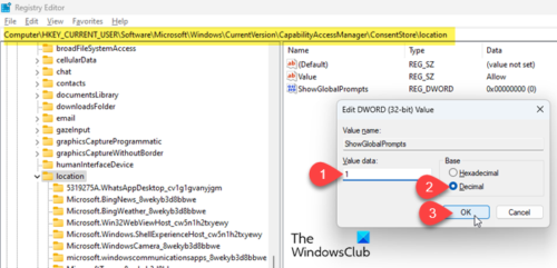 Disable or Enable Notify when apps request location in Windows 11