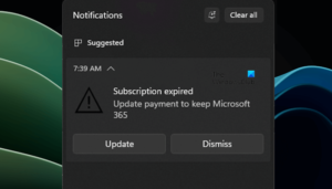 Subscription expired, Update payment to keep Microsoft 365