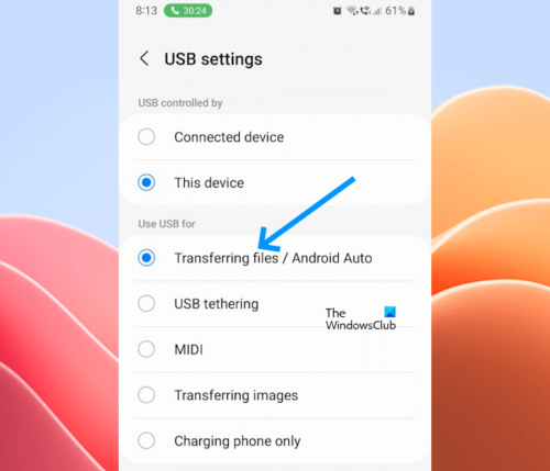 Please update your device's settings to accept media transfers