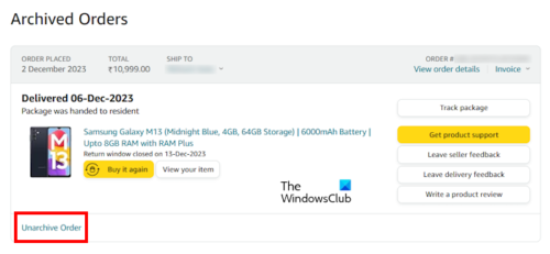 How to archive Amazon orders on Phone or PC