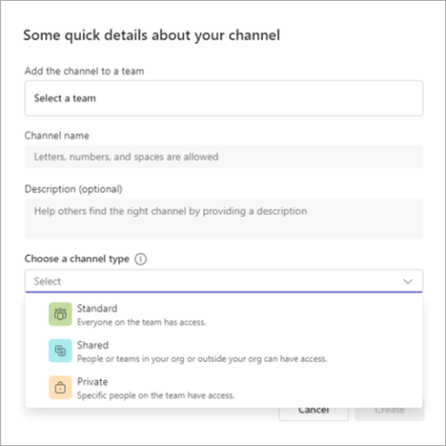 How to create a Standard, Private, or Shared channel in Teams