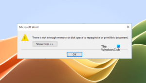 Not enough memory or disk space available to repaginate or print this document