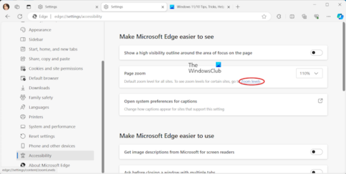 How to set the default Zoom level in Microsoft Edge