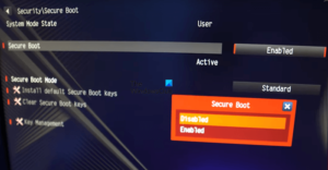 Secure Boot can be enabled when System in User Mode