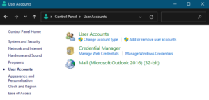 Outlook mail missing from Control Panel in Windows 11