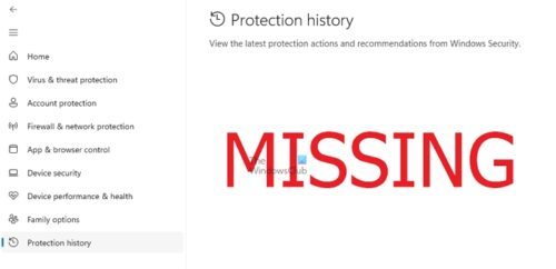 Windows Security Protection History not showing or missing