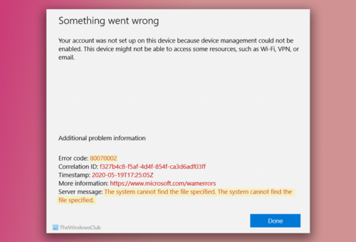 Error 80070002, The system cannot find the file specified