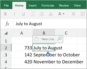 How to start new Line of Text in Excel Cell