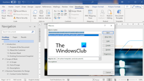How to remove Header and Footer in Word?