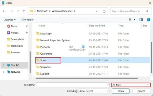 Double-click is not opening Windows Defender Scans folder