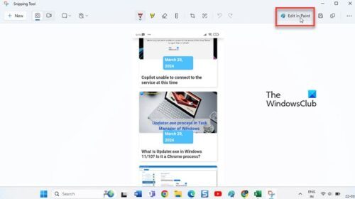 How to enable Snipping Tool to show recent Android screenshots