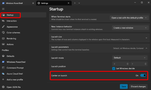 How to launch Terminal in the center of the screen on Windows 11