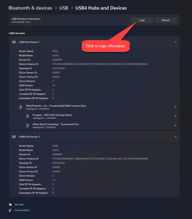 Check USB4 capabilities and attached peripherals in Windows 11