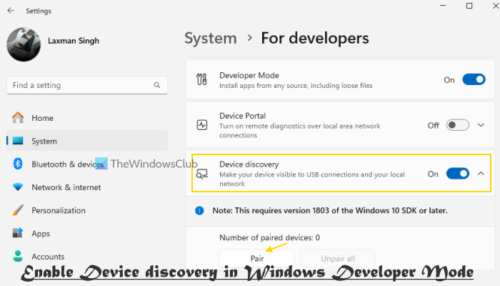 How to enable Device Discovery in Windows 11 Developer Mode