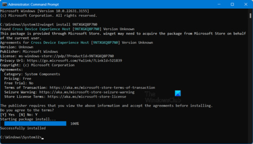 Cross Device Experience Host not installing or updating on Windows