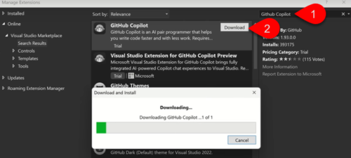 How to use Copilot in Visual Studio using extension?
