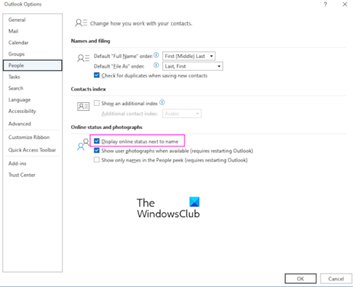 Outlook not showing user presence status