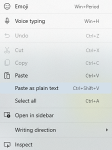 Copy and Paste as plain Text in Chrome, Edge, Firefox browsers