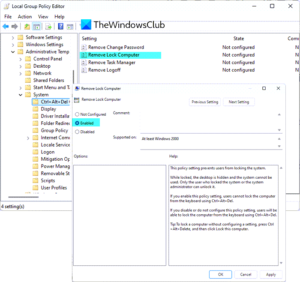How to disable Win+L Lock Key on Windows 11/10