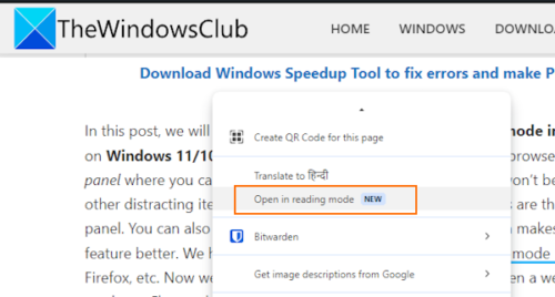How to use Reading Mode in Chrome on Windows 11
