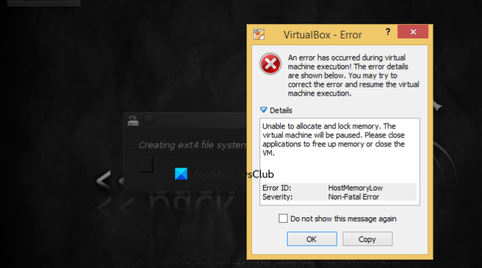Fix VirtualBox unable to allocate and lock memory