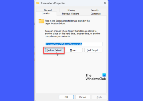 How to restore Screenshot folder in Windows 11