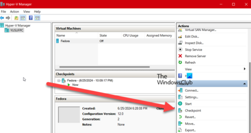 Enable, create, rename, delete, restore Checkpoints in Hyper-V