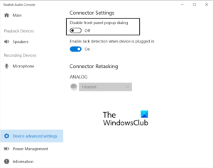 Realtek Audio Console Connector Retasking greyed out [Fix]