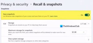 Enable, Disable or Delete Recall Snapshots in Windows 11