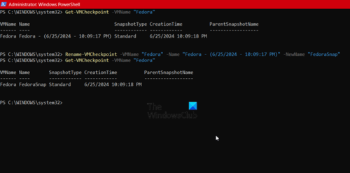 Enable, create, rename, delete, restore Checkpoints in Hyper-V