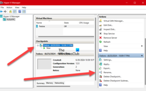 Enable, create, rename, delete, restore Checkpoints in Hyper-V