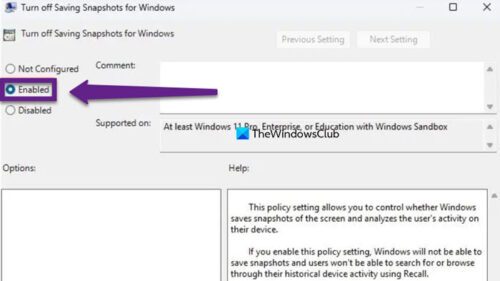 Enable, Disable or Delete Recall Snapshots in Windows 11