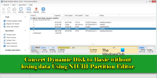 Convert Dynamic Disk to Basic without losing data: NIUBI Partition Editor