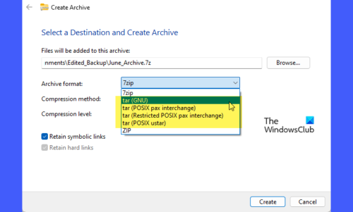 How to create 7z or TAR files from File Explorer in Windows 11