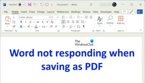 Word not responding when saving as PDF