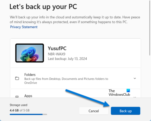 How to use Windows Backup app in Windows 11