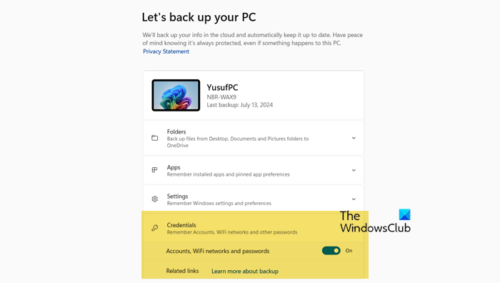 How to use Windows Backup app in Windows 11
