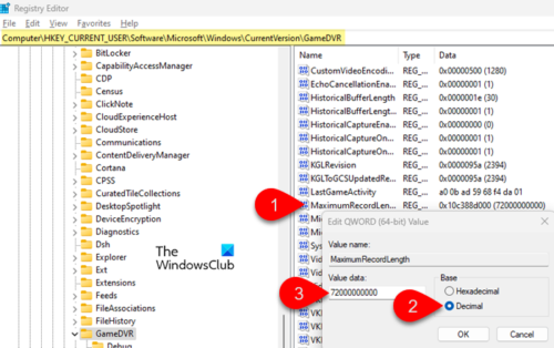 Change Max Recording Length for Game Bar in Windows 11