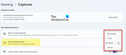 Change Max Recording Length for Game Bar in Windows 11