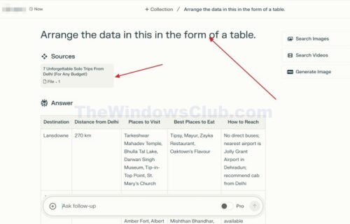 How to copy table from Perplexity AI
