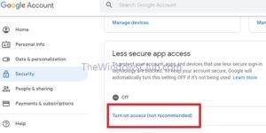Cannot add Gmail to Outlook: Browser or app may not be secure