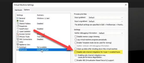 You are running this virtual machine with side channel mitigations enabled