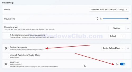 Reduce Mic background noise using Voice Focus on Windows 11