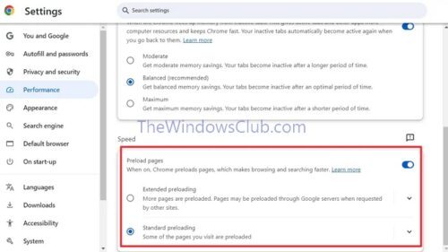 Preload Pages in Chrome to make browsing faster