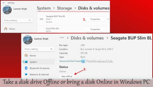 How to take a Drive Offline or bring a Disk Online in Windows 11